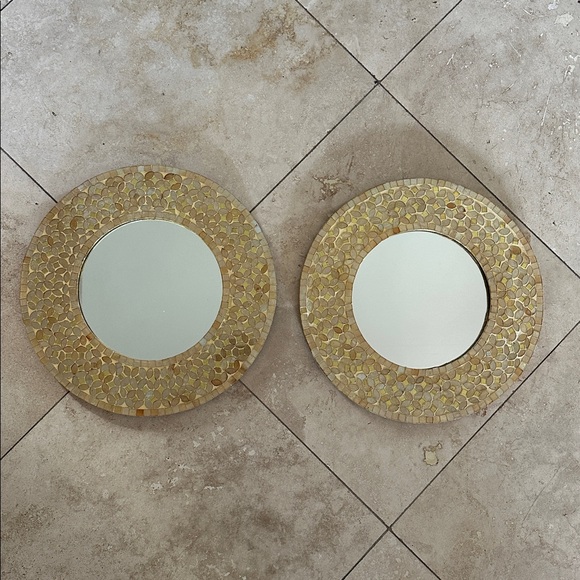 Wall Decor | Vintage Round Mirrors Mother Of Pearl Capiz Shell Inlay 2 ...